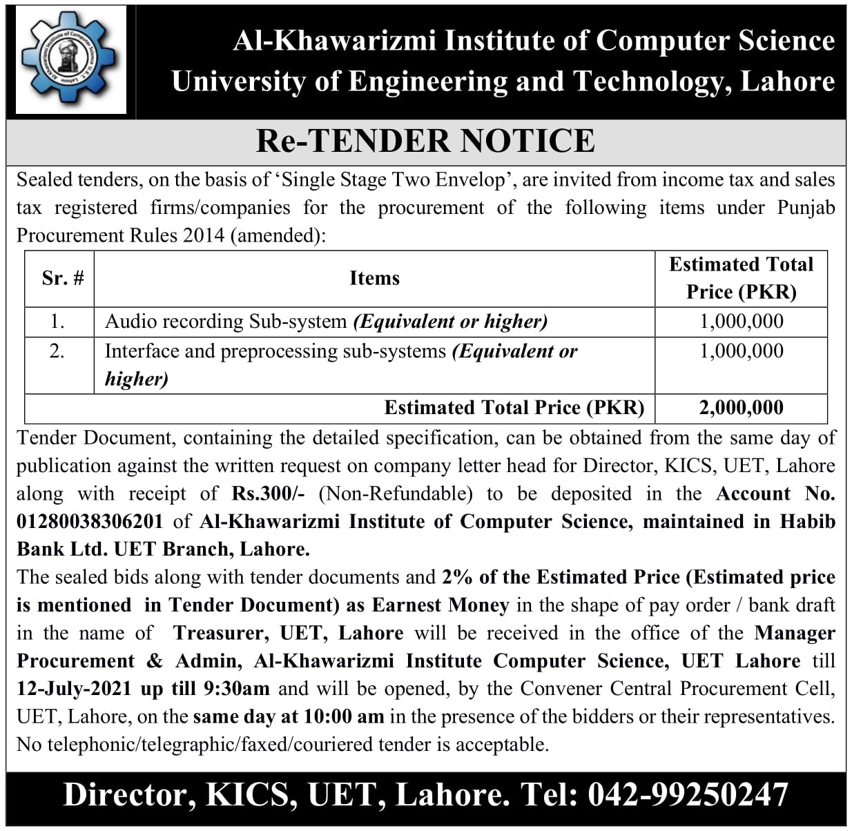Re-Tender Notice – NRPU 9827 – KICS