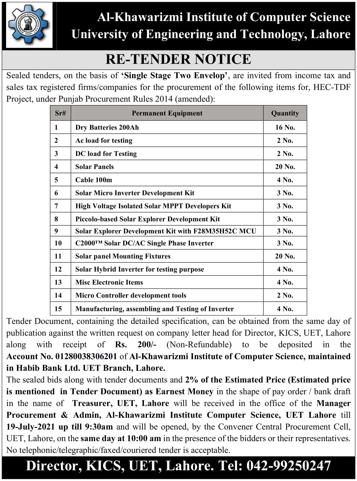 Re-Tender Notice – KICS